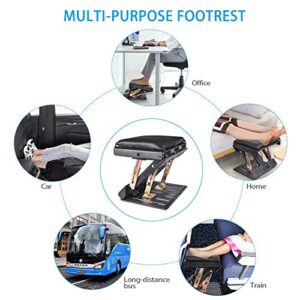 Leermart Adjustable Footrest with Removable Soft Foot Rest Pad Max-Load 120Lbs with Massaging Beads for Car,Under Desk, Home, Train,4-Level Height Adjustment Black