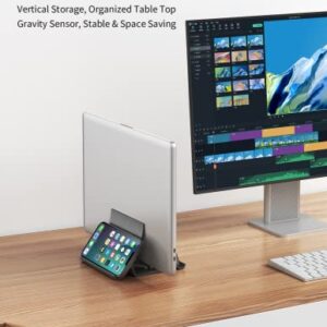 MOMAX Vertical Laptop Stand Holder, Gravity Auto Locking Holder Storage Dock, Space Saving for Desk Organizer, Fits All MacBook, iPad, Surface, Dell, Chromebook, Gaming Laptops (Up to 17.3 inches)