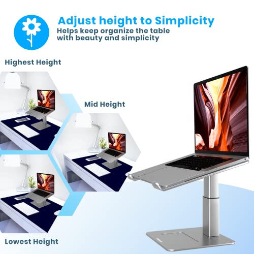 Adjustable Laptop Stand for Desk – Adjustable Height Adjustable Angle Laptop Riser Computer Stand for Desk - Aluminium Metal Laptop Holder - 11” to 17” inch Mac MacBook Pro Air Dell HP - Silver