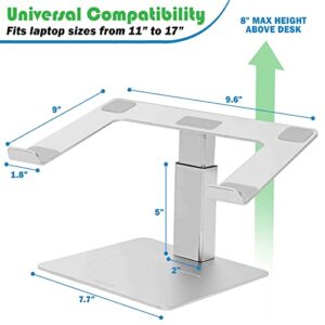 Adjustable Laptop Stand for Desk – Adjustable Height Adjustable Angle Laptop Riser Computer Stand for Desk - Aluminium Metal Laptop Holder - 11” to 17” inch Mac MacBook Pro Air Dell HP - Silver