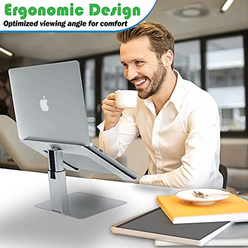 Adjustable Laptop Stand for Desk – Adjustable Height Adjustable Angle Laptop Riser Computer Stand for Desk - Aluminium Metal Laptop Holder - 11” to 17” inch Mac MacBook Pro Air Dell HP - Silver