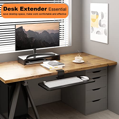 Rotating Keyboard Tray Under Desk - Klearlook PU Leather Keyboard Drawer Adjustable C Clamp,Ergonomic Mouse Keyboard Platform Extender,No Drilling,Easy Install Keyboard Stand,23.62"x 9.84"Inch-Black