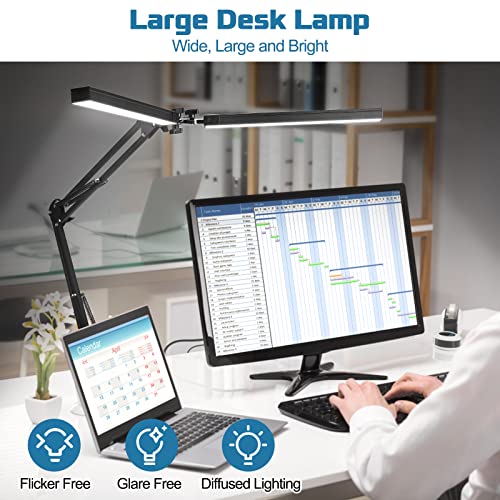 Lanhado LED Desk Lamp, Swing Arm Desk Lamps for Home Office, 24W Architect LED Table Lamp, Eye-Caring Black Desk Lamp with Clamp, 3 Lighting 10 Brightness Adjustable Desk Lamp for Read/ Relax/ Work