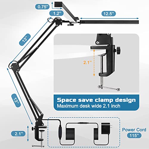 Lanhado LED Desk Lamp, Swing Arm Desk Lamps for Home Office, 24W Architect LED Table Lamp, Eye-Caring Black Desk Lamp with Clamp, 3 Lighting 10 Brightness Adjustable Desk Lamp for Read/ Relax/ Work