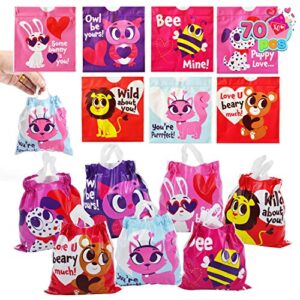 joyin 70 pcs valentine gift bags drawstring candy bags valentine mini plastic goodie bags for kids valentines day party favor supply