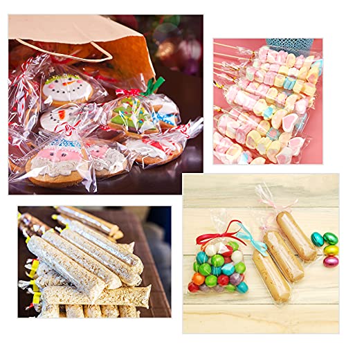 ASTARON 200 Pcs Pretzels Bags Bulk Clear Cellophane Bags for Cookies, Pretzel Bags with Ties Pretzel Rod Bags Self Adhesive for Birthday Party Treat Bags