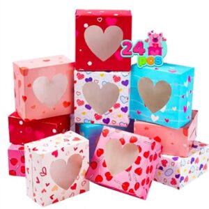 JOYIN 24pcs Valentine’s Day Bakery Treat Boxes Valentines Cup Cake Cookie Cardboard Boxes with with Heart PVC Window for Holiday Pastries,Wedding,Doughnut, Cookie, Cupcakes, Brownies, Truffles Gift Giving