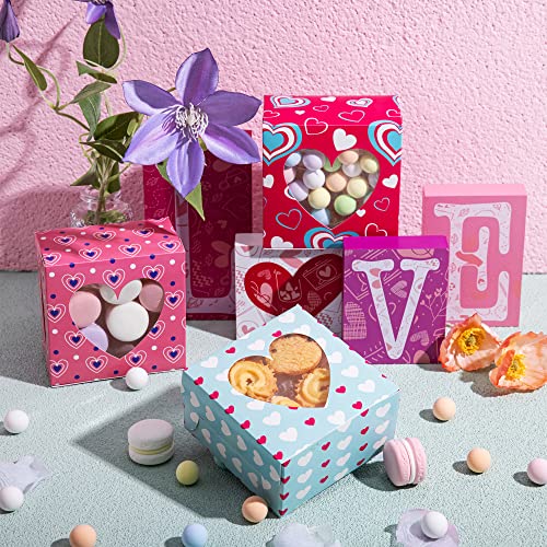 JOYIN 24pcs Valentine’s Day Bakery Treat Boxes Valentines Cup Cake Cookie Cardboard Boxes with with Heart PVC Window for Holiday Pastries,Wedding,Doughnut, Cookie, Cupcakes, Brownies, Truffles Gift Giving