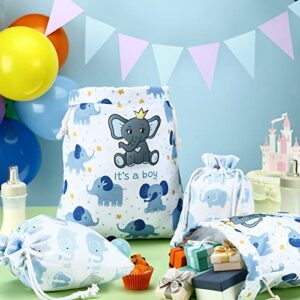 4 Pcs Large Baby Boy Shower Gift Bags Elephants Drawstring Fabric Bags 20 Inch Large 12 Inch Medium Reusable Treat Bags for Baby Shower Child's Birthday Gender Reveal Party (Elephant)