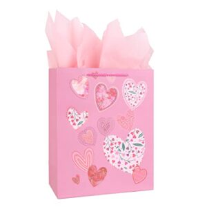 12.6″ large gift bag with tissue paper, gift bag with love design for valentine’s day, mother’s day, anniversary, sweetest day and more. (scattered hearts)