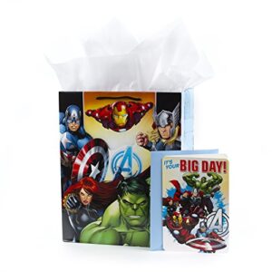 hallmark large avengers birthday card and tissue gift bag, super hero