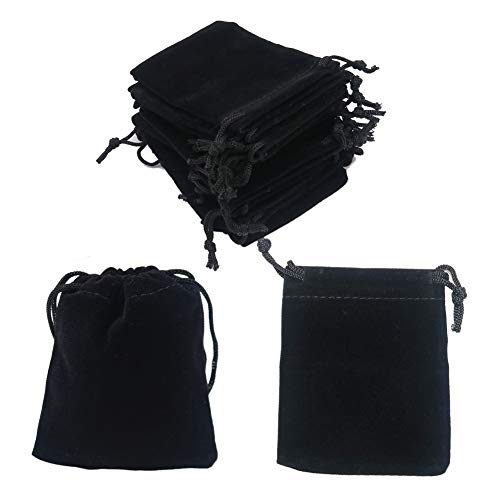 HRX Package Little Velvet Drawstring Pouches, 20pcs Black Velvet Cloth Bags for Jewelry Small Gift (3x4 inches)