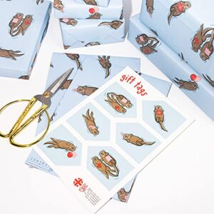 CENTRAL 23 6 Wrapping Paper Sheets - Birthday Otters - Blue Gift Wrap for Men Women - Friends Wrapping Paper - Valentines Day Wrapping Paper For Him Her - Comes with Stickers