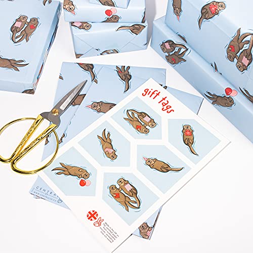 CENTRAL 23 6 Wrapping Paper Sheets - Birthday Otters - Blue Gift Wrap for Men Women - Friends Wrapping Paper - Valentines Day Wrapping Paper For Him Her - Comes with Stickers