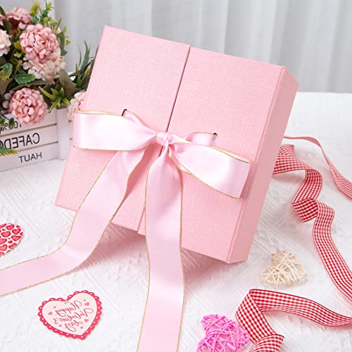 JOHOUSE Pink Gift Box, 8inch Large Gift Box with Lid Ribbon Square Gift Box for Wedding Birthday Anniversary Valentine's Day Baby Shower