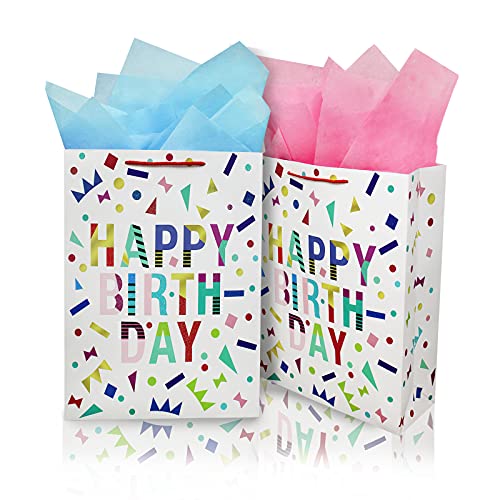 2 Pack 16.5" Extra Large Gift Bags with Tissue Paper for Birthday Party(White)