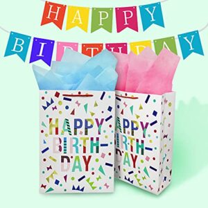 2 Pack 16.5" Extra Large Gift Bags with Tissue Paper for Birthday Party(White)