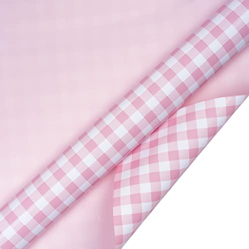 WRAPAHOLIC Reversible Wrapping Paper Roll - Pink and White Plaid Design for Birthday, Holiday, Wedding, Baby Shower and More Occasions - 30 Inch x 33 Feet