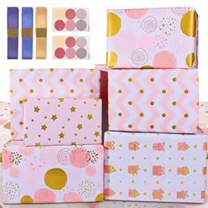 wrapping paper pink gold birthday gift wrapping paper for girls women-soft pink gift wrap paper and ribbon sticker for present – pretty light pink wrapping paper birthday girl wrapping paper birthday wrapping paper girls folded sheets for party,wedding,va