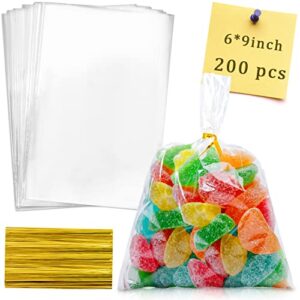 labeol cellophane bags 200pcs 6x9 treat bags with ties goodie bags clear plastic bags for packaging favor gift cookie candy bakery valentines day easter