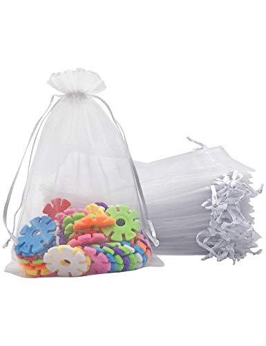 Jexila 100PCS Sheer Organza Bags 5''X7'' White Mesh Drawstring Bags Small Jewelry Bag for Wedding Party Favor Pouch Gift Bags