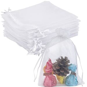 Jexila 100PCS Sheer Organza Bags 5''X7'' White Mesh Drawstring Bags Small Jewelry Bag for Wedding Party Favor Pouch Gift Bags