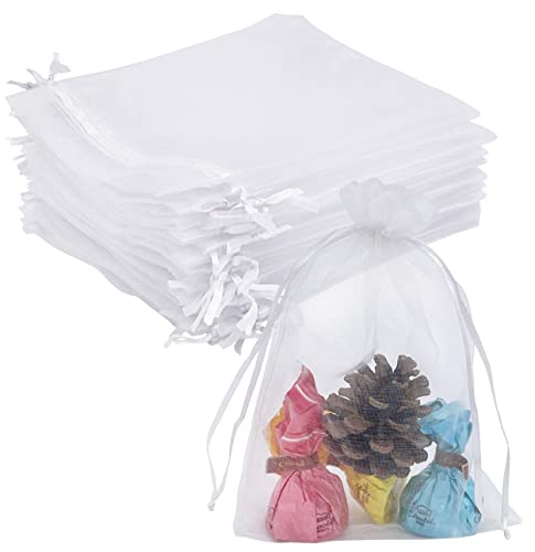 Jexila 100PCS Sheer Organza Bags 5''X7'' White Mesh Drawstring Bags Small Jewelry Bag for Wedding Party Favor Pouch Gift Bags