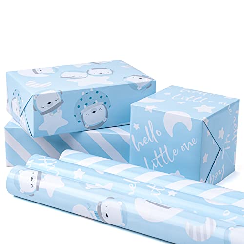 RUSPEPA Wrapping Paper Rolls for Baby Shower, Birthday- 17 inches x 10 feet per Roll, Total of 3 Rolls, Baby Boy