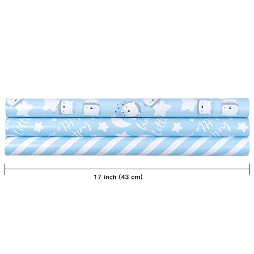 RUSPEPA Wrapping Paper Rolls for Baby Shower, Birthday- 17 inches x 10 feet per Roll, Total of 3 Rolls, Baby Boy