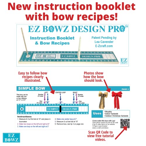 E-Z Bowz Design Pro Bow Maker - Easy Bow Making Tool - Gift Bow Bowmaker Kit - Christmas Decor Bowmaking - Large Bow Maker for Ribbon for Wreaths, Hair Bows