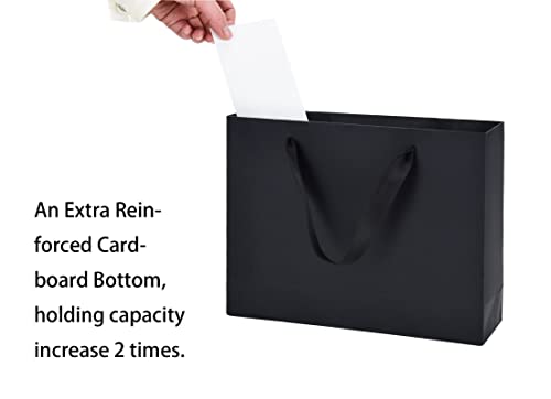 HUAPRINT Black Paper Bags,Shopping bags with Ribbon Handles,20Pcs,10.6x8.3x3.1,Craft Gift Bags for Clothes,Bulk Lunch Bags,Retail Bags,Party Favor Bags,Merchandise Business Bags,Wedding Bags