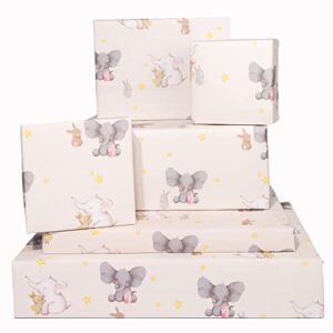 central 23 – elephants and bunnies wrapping paper – 6 sheet for gift wrap for babies – baby shower – christening – baptism – stars – rabbit – bunny – made in the uk