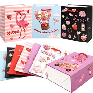 12 Pcs Valentine's Day Paper Gift Bags 5.5 * 6.5 * 2.9" with Tissue Paper for Kids Party Favor Classroom Exchange Prizes Present Wrapping