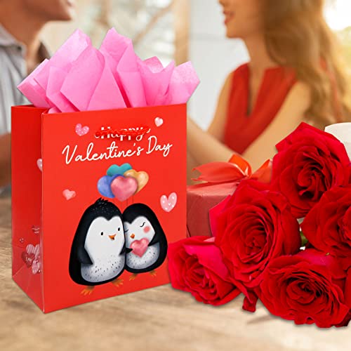 12 Pcs Valentine's Day Paper Gift Bags 5.5 * 6.5 * 2.9" with Tissue Paper for Kids Party Favor Classroom Exchange Prizes Present Wrapping