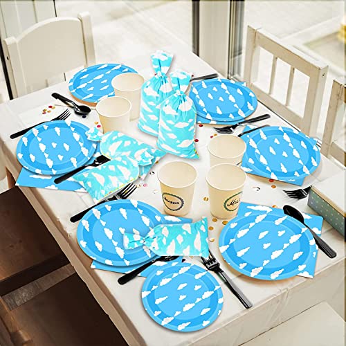 100 Pcs Blue Sky White Clouds Treat Bags White Clouds Print Cellophane Candy Bags Plastic Goodie Storage Bags Cartoon Story Party Favor Bags with Twist Ties for Birthday Party Baby Shower Supplies