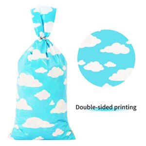 100 Pcs Blue Sky White Clouds Treat Bags White Clouds Print Cellophane Candy Bags Plastic Goodie Storage Bags Cartoon Story Party Favor Bags with Twist Ties for Birthday Party Baby Shower Supplies