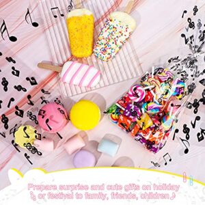 Kosiz 100 Pieces Music Notes Cellophane Goodie Bags Musical Theme Treat Bags Plastic Musical Party Candy Bags with Silver Twist Ties for Band Birthday Party Favor Supplies Dessert Pastry Decoration