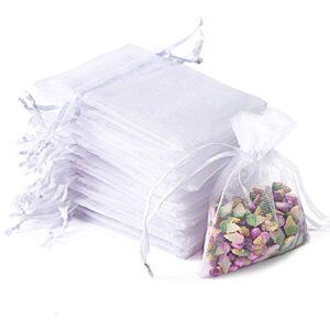 bouraw 100pcs organza bags, drawstring pouches, wedding favour bags party christmas bags, white pouches (7x9cm, 2.7 * 3.5”)