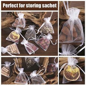 Bouraw 100Pcs Organza Bags, Drawstring Pouches, Wedding Favour Bags Party Christmas Bags, White Pouches (7x9cm, 2.7 * 3.5”)