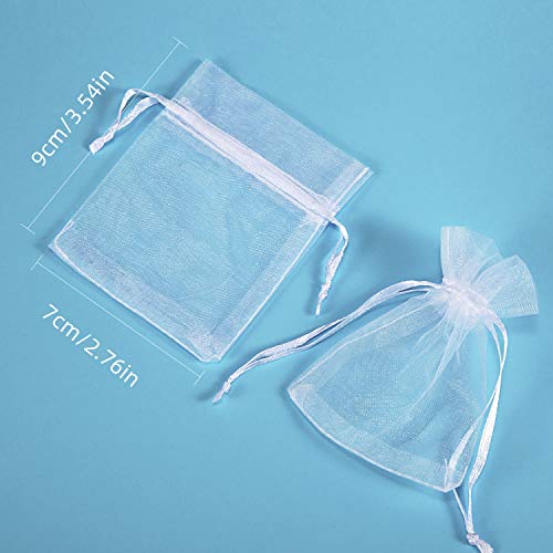 Bouraw 100Pcs Organza Bags, Drawstring Pouches, Wedding Favour Bags Party Christmas Bags, White Pouches (7x9cm, 2.7 * 3.5”)