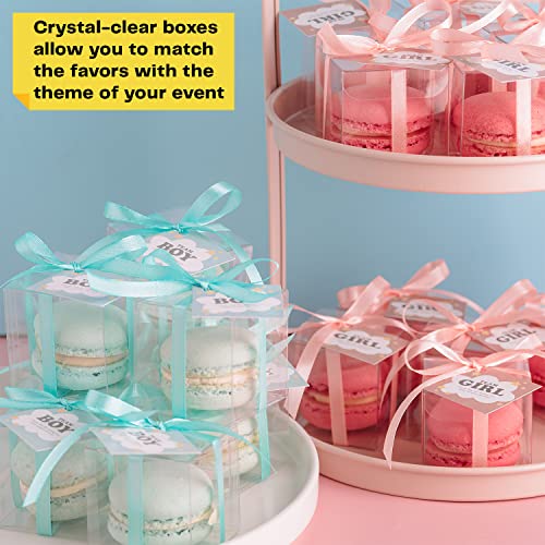 Decvel Clear Favor Boxes - 100 pack - 2 x 2 x 2 inches Stackable Clear Gift Boxes Made from Food-Grade, Scratch Resistant PET Material - Can Be Used As Display Plastic Box, Clear Treat Boxes, and For Party Favors