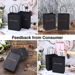 driew Welcome Bags 50 Pack, 5.9 x 3.1 x 8.3'' Black Welcome Gift Bags Paper Bags with Handles Black Gift Bags for Retail, Wedding,Party, Shopping