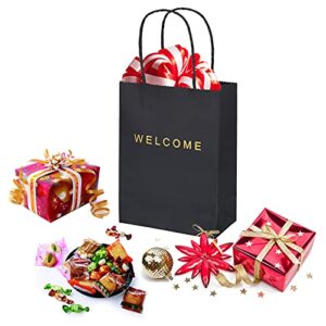 driew Welcome Bags 50 Pack, 5.9 x 3.1 x 8.3'' Black Welcome Gift Bags Paper Bags with Handles Black Gift Bags for Retail, Wedding,Party, Shopping