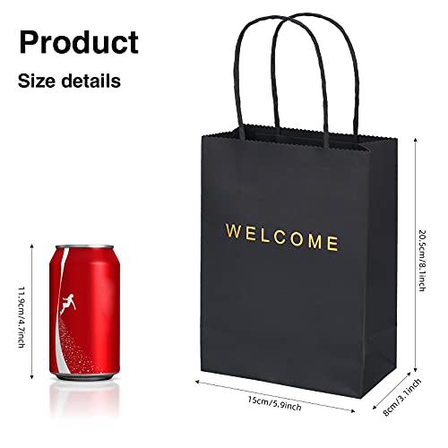 driew Welcome Bags 50 Pack, 5.9 x 3.1 x 8.3'' Black Welcome Gift Bags Paper Bags with Handles Black Gift Bags for Retail, Wedding,Party, Shopping