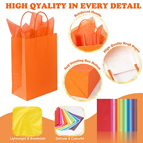 TOMNK 72 Pieces Small Gift Bags with 72 Tissue Paper 12 Colors Bulk Party Favor Bags with Handles, Rainbow Paper Bags Goodie Bags for Christmas Day, Wedding, Baby Shower, Birthday, Party and Gifts