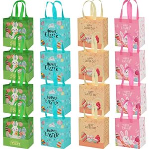 16 pack easter gift bags reusable tote bag with handle, bunny easter egg non-woven bag foldable water resistant treat bag for holiday party favors …