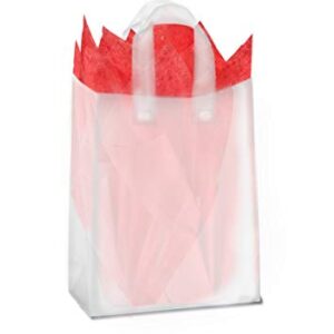 Frosted Plastic Gift Bags 100 Pack 8" x 10" x 4" Clear Frosted Bags with Soft Loop Handles for Gifts Retail and More