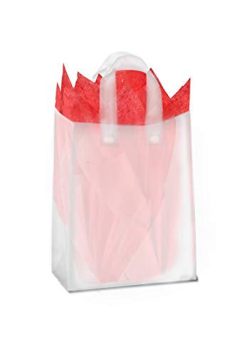 Frosted Plastic Gift Bags 100 Pack 8" x 10" x 4" Clear Frosted Bags with Soft Loop Handles for Gifts Retail and More