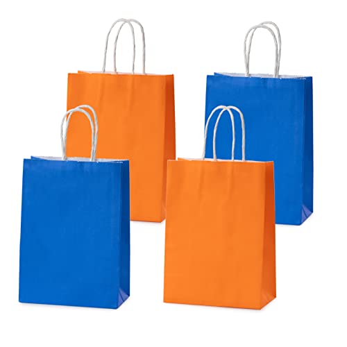 Paper Bags Party Favor Bags Kraft Paper Gift Bags with Handle, Small, 8.3x5.9x3.2 Inches, 16-Pack (Orange, Blue)