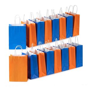 Paper Bags Party Favor Bags Kraft Paper Gift Bags with Handle, Small, 8.3x5.9x3.2 Inches, 16-Pack (Orange, Blue)